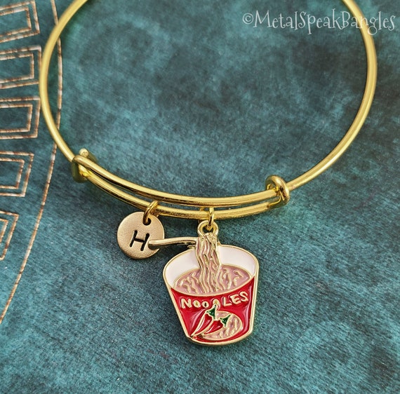 Ramen Bangle Bracelet Ramen Bracelet Spicy Ramen Noodles Bracelet Ramen Charm Bracelet Pendant Bracelet Personalized Initial Ramen Gift Etsy