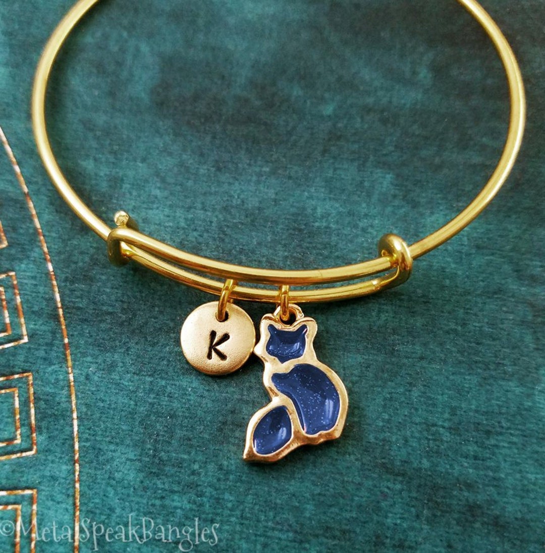 Cat Bracelet Blue Cat Bangle Pendant Bracelet Cat Charm Bracelet ...