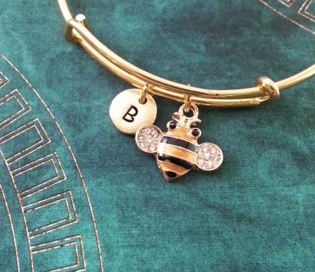 Honey Bee Bangle Honeybee Bracelet Stackable Bangle Gold Monogram ...