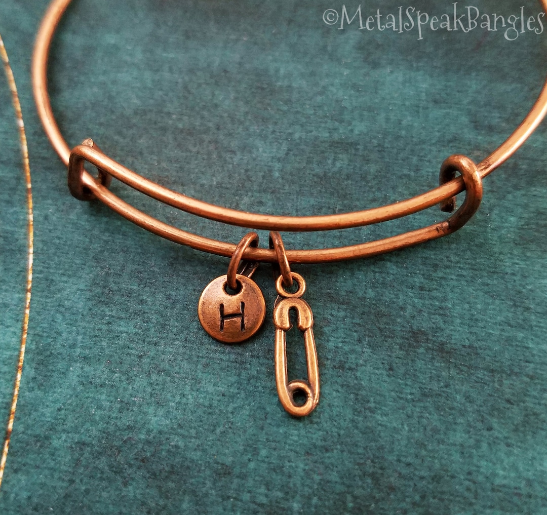Safety Pin Bangle Bracelet Safety Pin Bracelet Copper Charm Bracelet ...