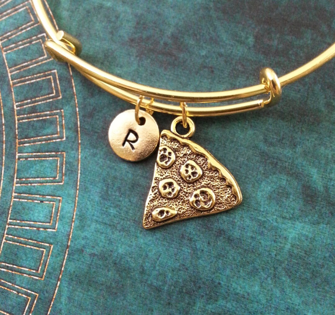 Pizza Bangle Gold Pizza Bracelet Pepperoni Pizza Charm Bracelet Pizza ...