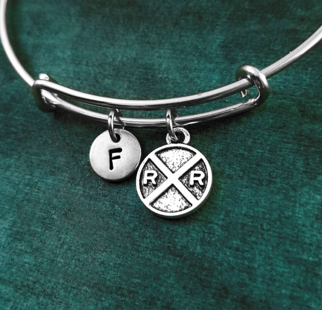 Railroad Crossing Bracelet Train Bracelet Train Bangle Initial Bracelet ...