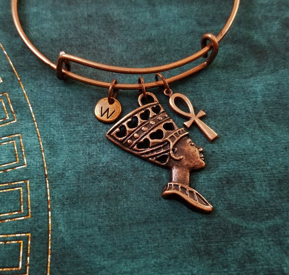 Nefertiti Bangle Bracelet Nefertiti Bracelet Ankh Bracelet Copper Initial Expandable Stackable Bangle Adjustable Bangle Personalized Bangle Etsy