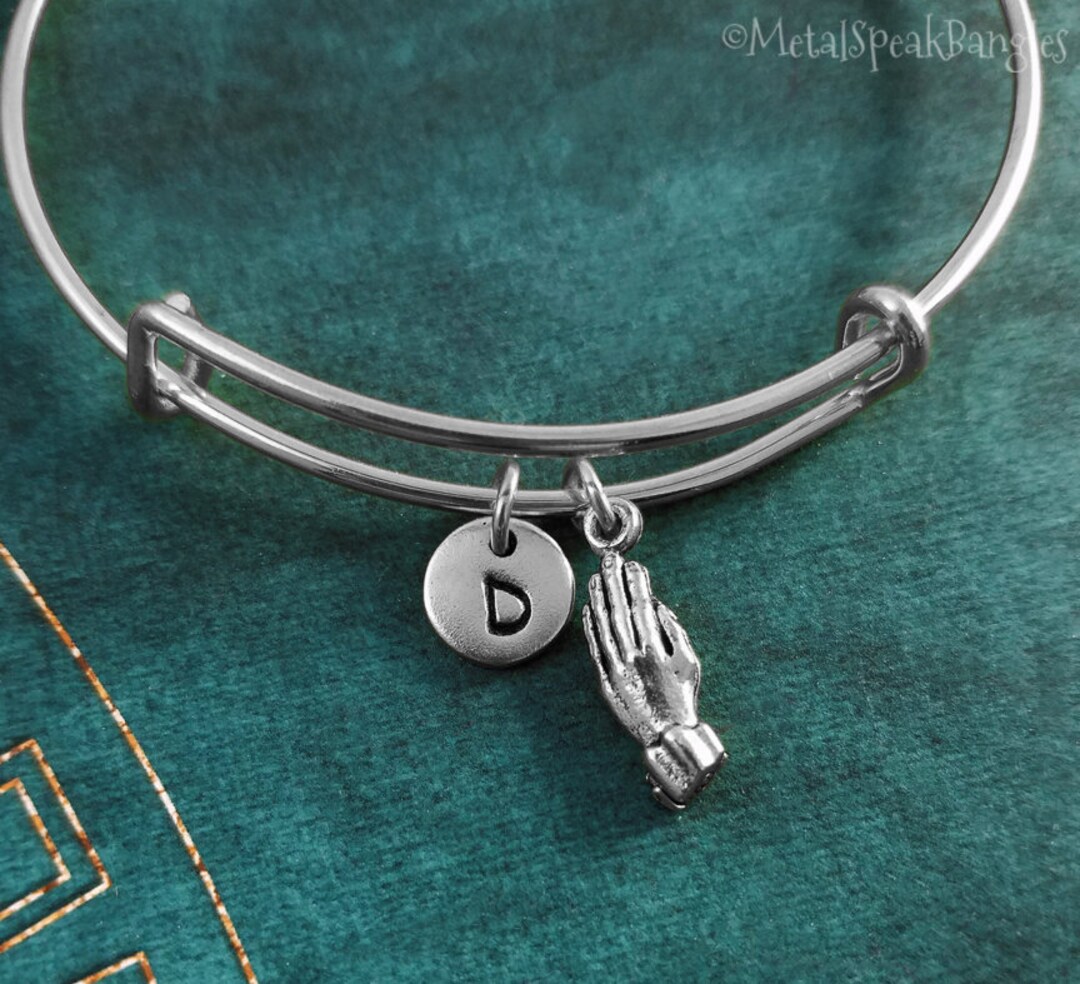 Praying Hands Bangle Bracelet Prayer Bracelet Christian Bracelet Charm ...
