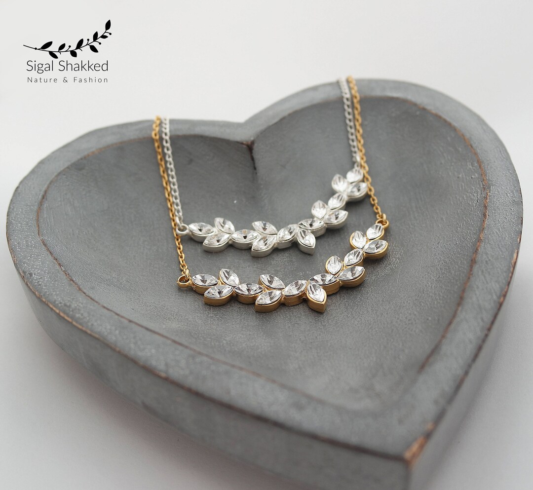 Gold and Crystals Bridal Necklace, Bridal Jewelry, Delicate Bridal ...