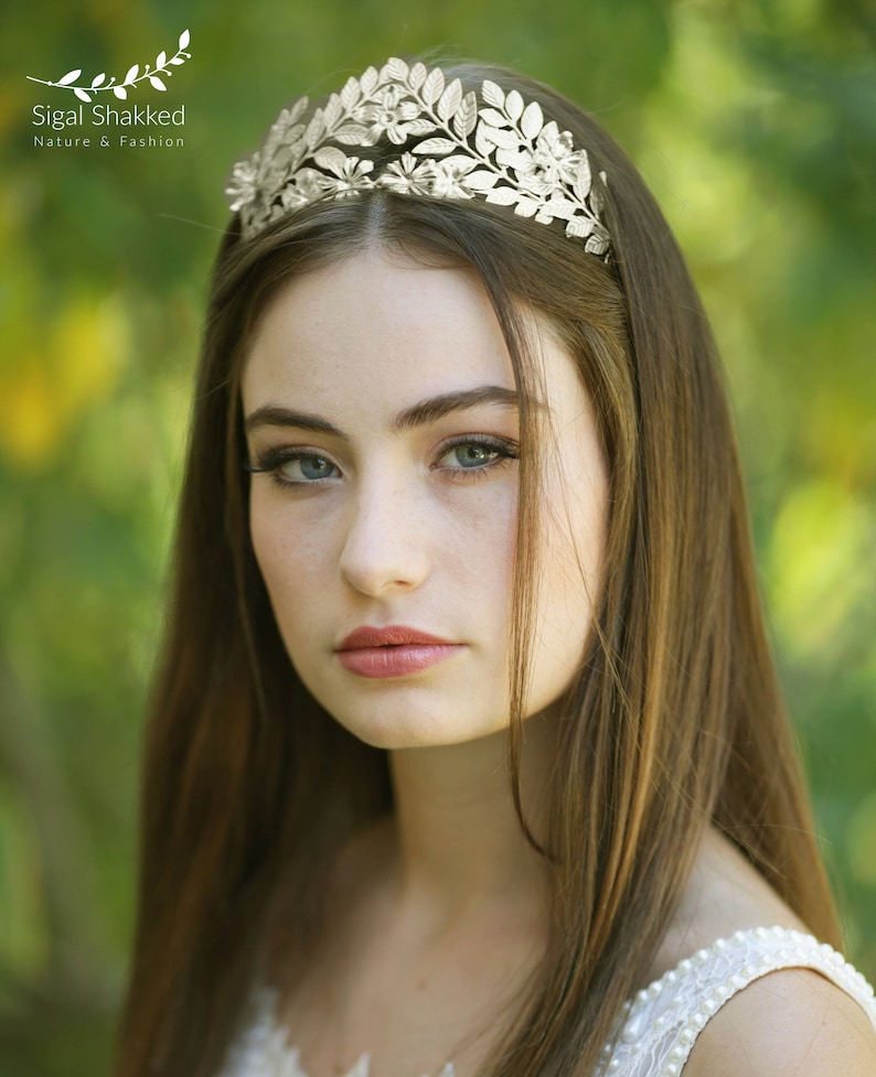 Bridal Leaf Headpiece, Silver Hair Wreath, Goddess Leaf Crown, Wedding ...