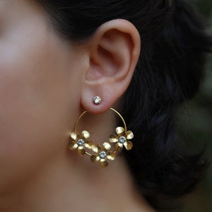 Big Statement Ear Jacket Earrings, Silver Crystals Hoops Earrings ...