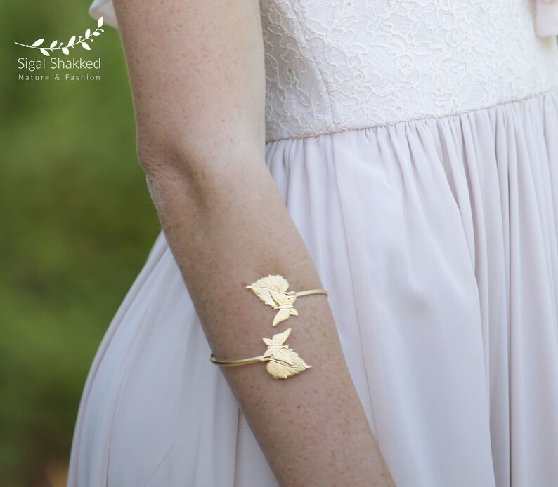 Gold Butterfly Arm Bracelet, Lower Arm Cuff Bracelet, Bridal Bracelet ...
