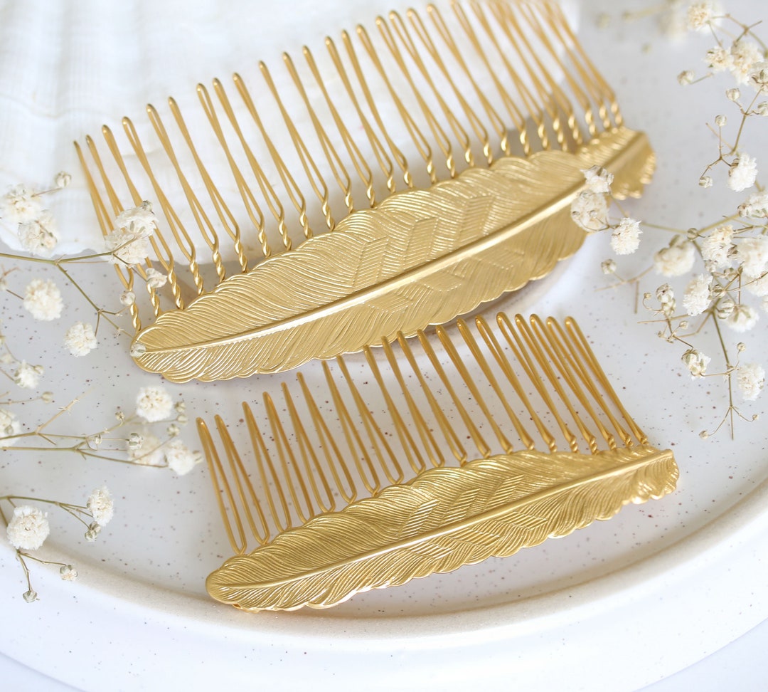Greek Goddess Hair Comb, Bridal Feather Comb, Gold Feather Headpiece ...