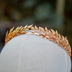 Gold Grecian Goddess Wedding Tiara– Laurel Leaf Bridal Halo Crown– Greek Olive Leaf Hair Vine ...