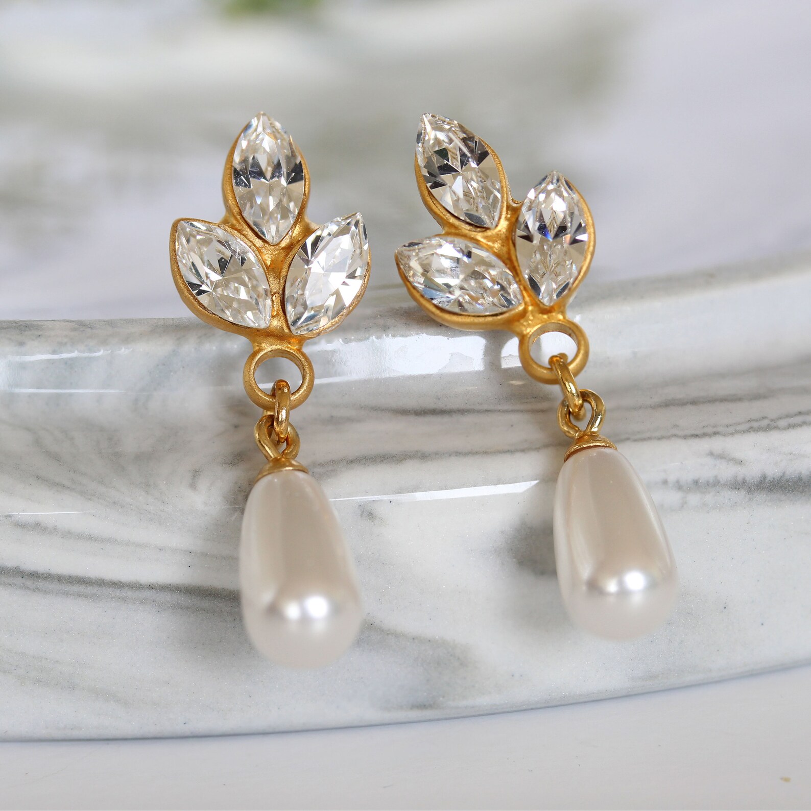 Pearl Drop Earrings, Crystal Bridal Earrings, Bridesmaids Earrings ...
