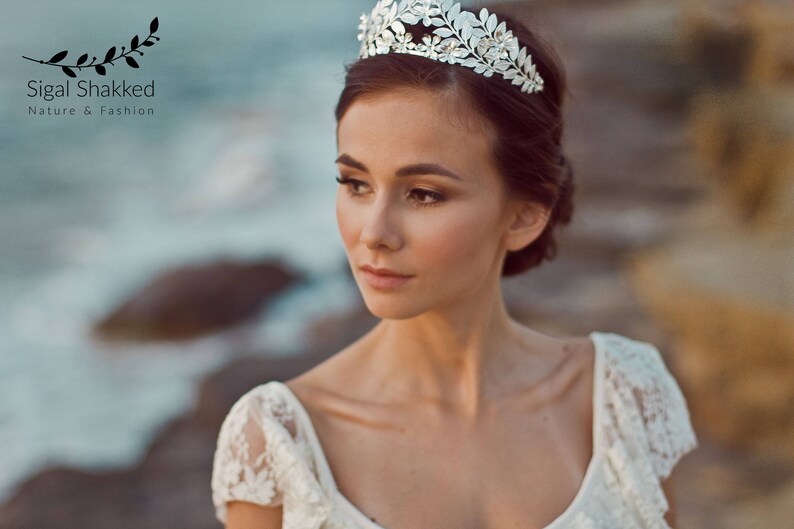 Bridal Leaf Headpiece, Silver Hair Wreath, Goddess Leaf Crown, Wedding ...