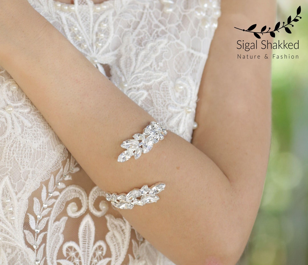 Silver Bridal Open Cuff Bracelet, Swarovski Crystal Bracelet ...