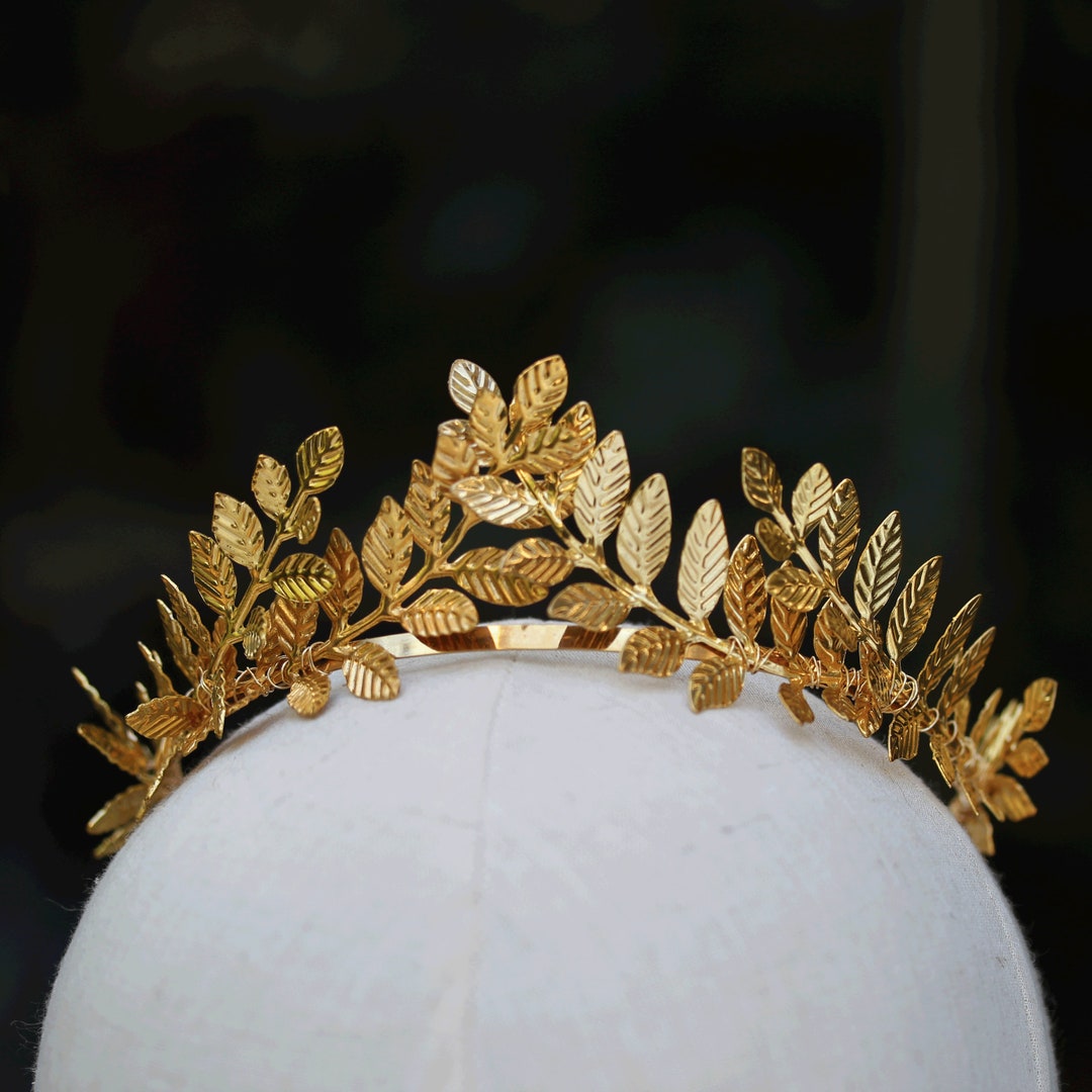 Bridal Laurel Leaf Gold Halo Crown, Greek Goddess Olive Headpiece ...