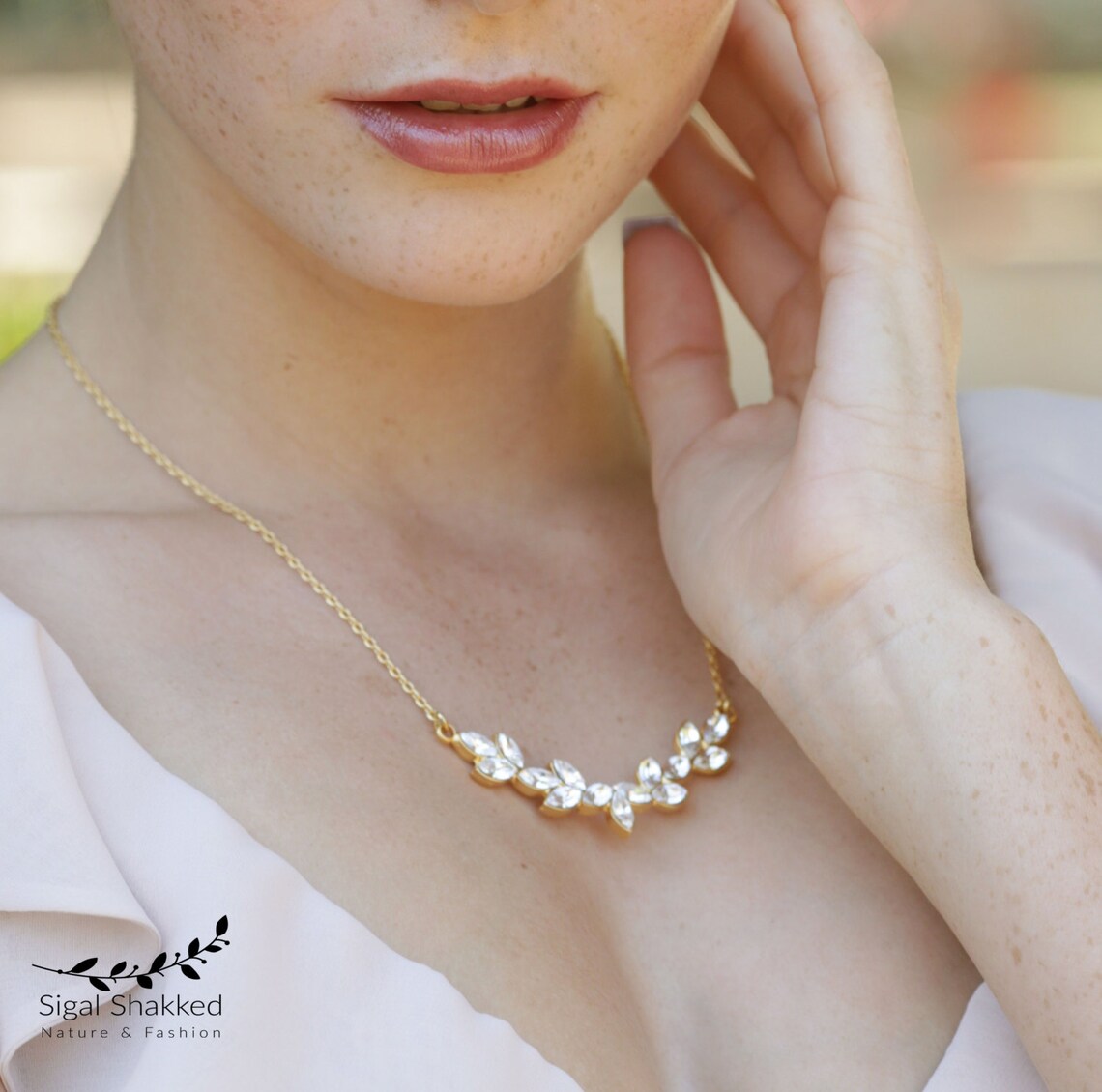 Gold and Crystals Bridal Necklace Bridal Jewelry Delicate | Etsy