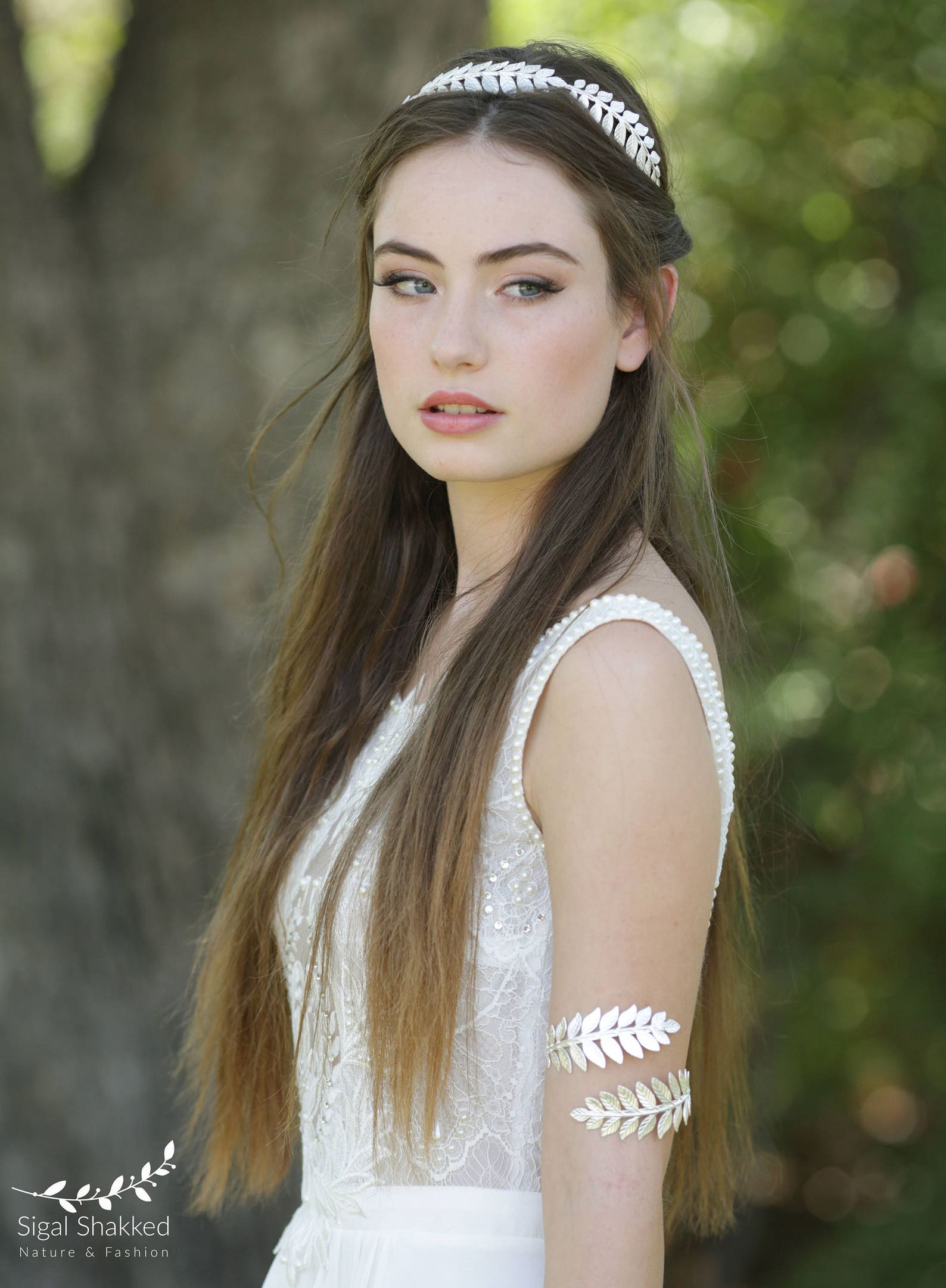 Greek Upper Arm Cuff Bracelet, Leaf Arm Band, Boho Arm Cuff, Bridal ...