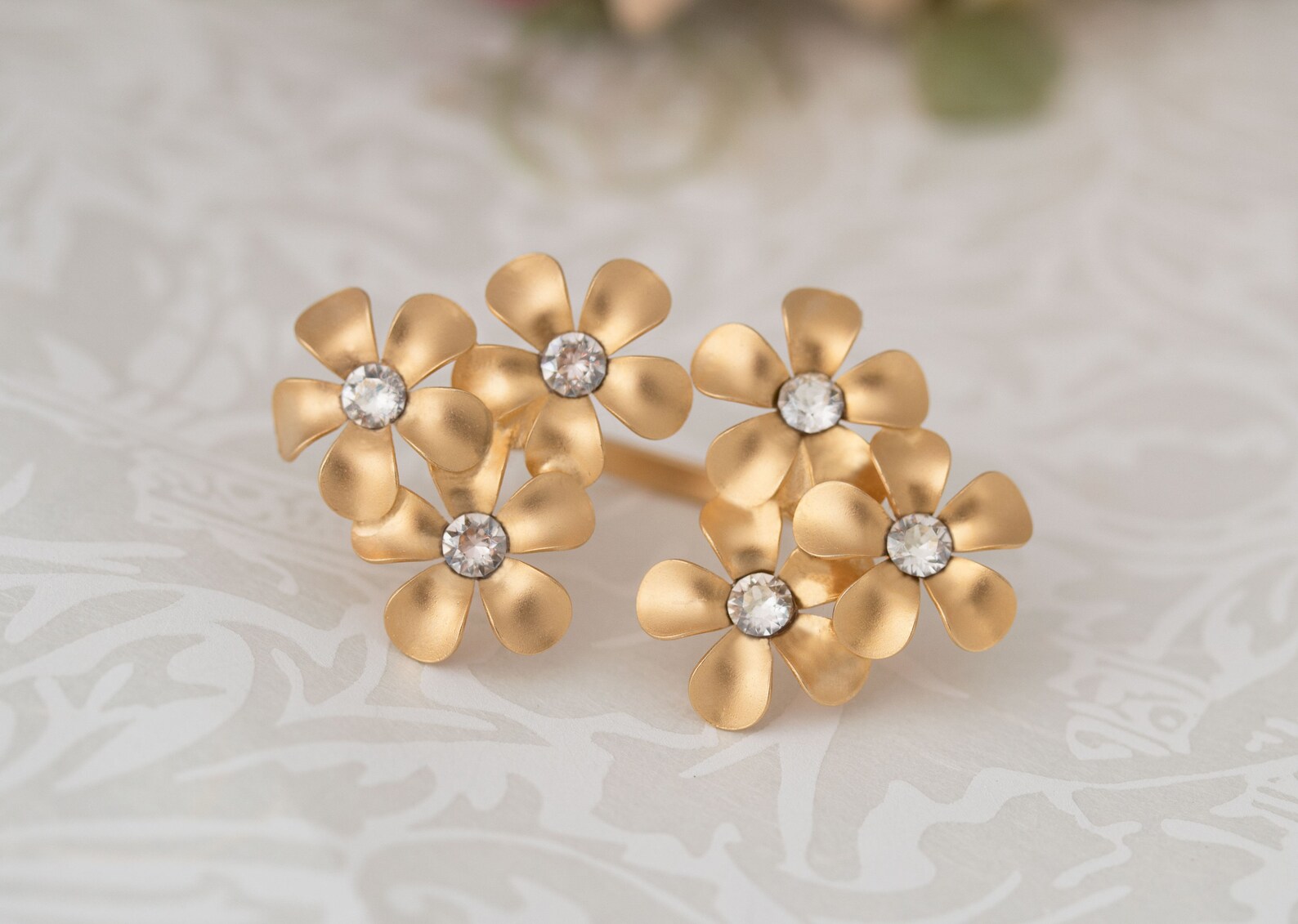 Big Gold Statement Flower Ring Swarovski Crystal Ring for - Etsy