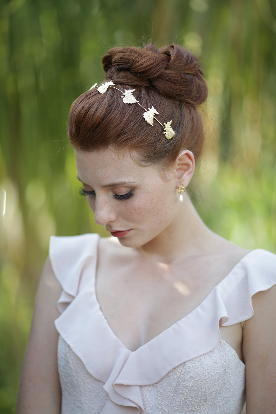 Gold Bridal Butterfly Leaf Wreath, Gold Flexible Headband, Wedding Hair ...