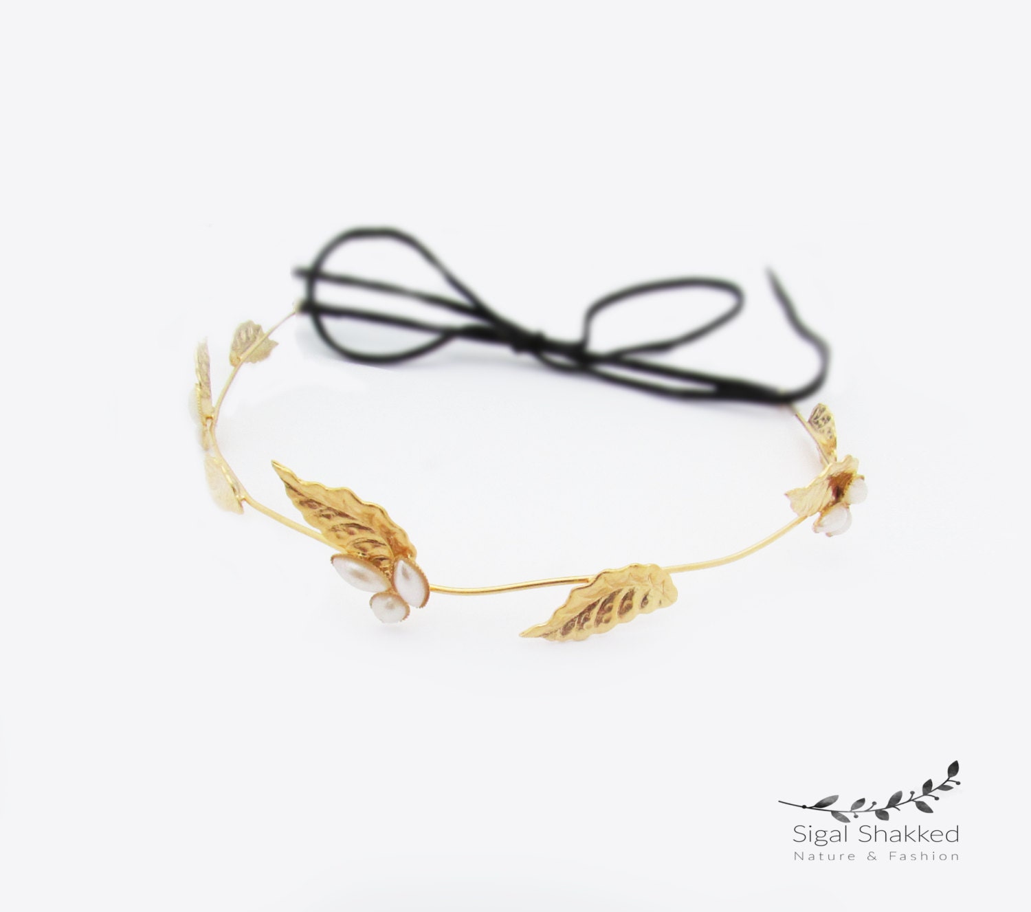 Bridal Pearl Wreath Gold Leaf Tiara Gold Forehead Band Boho | Etsy