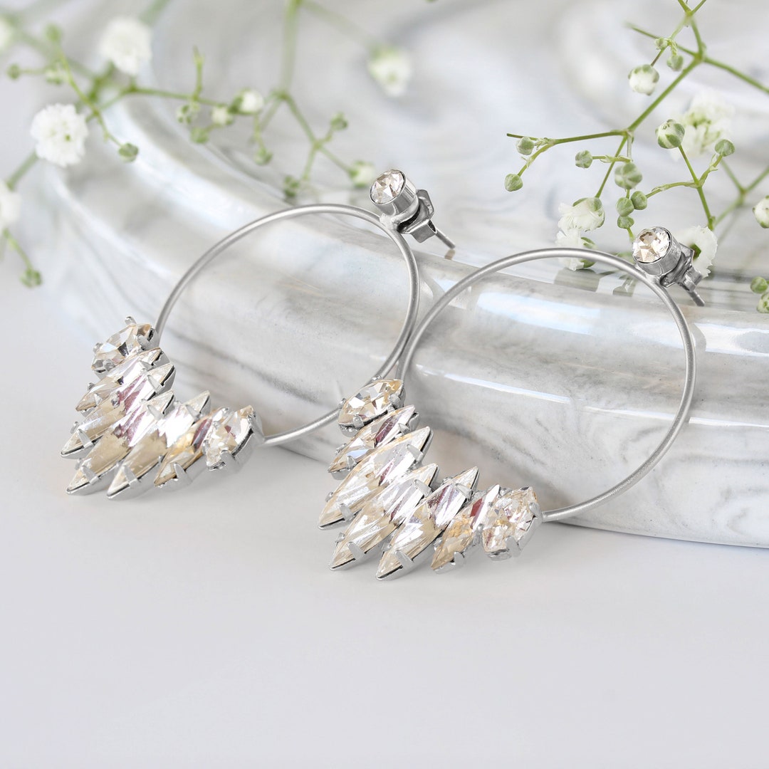 Big Statement Ear Jacket Earrings, Bridal Crystal Earrings, Wedding ...
