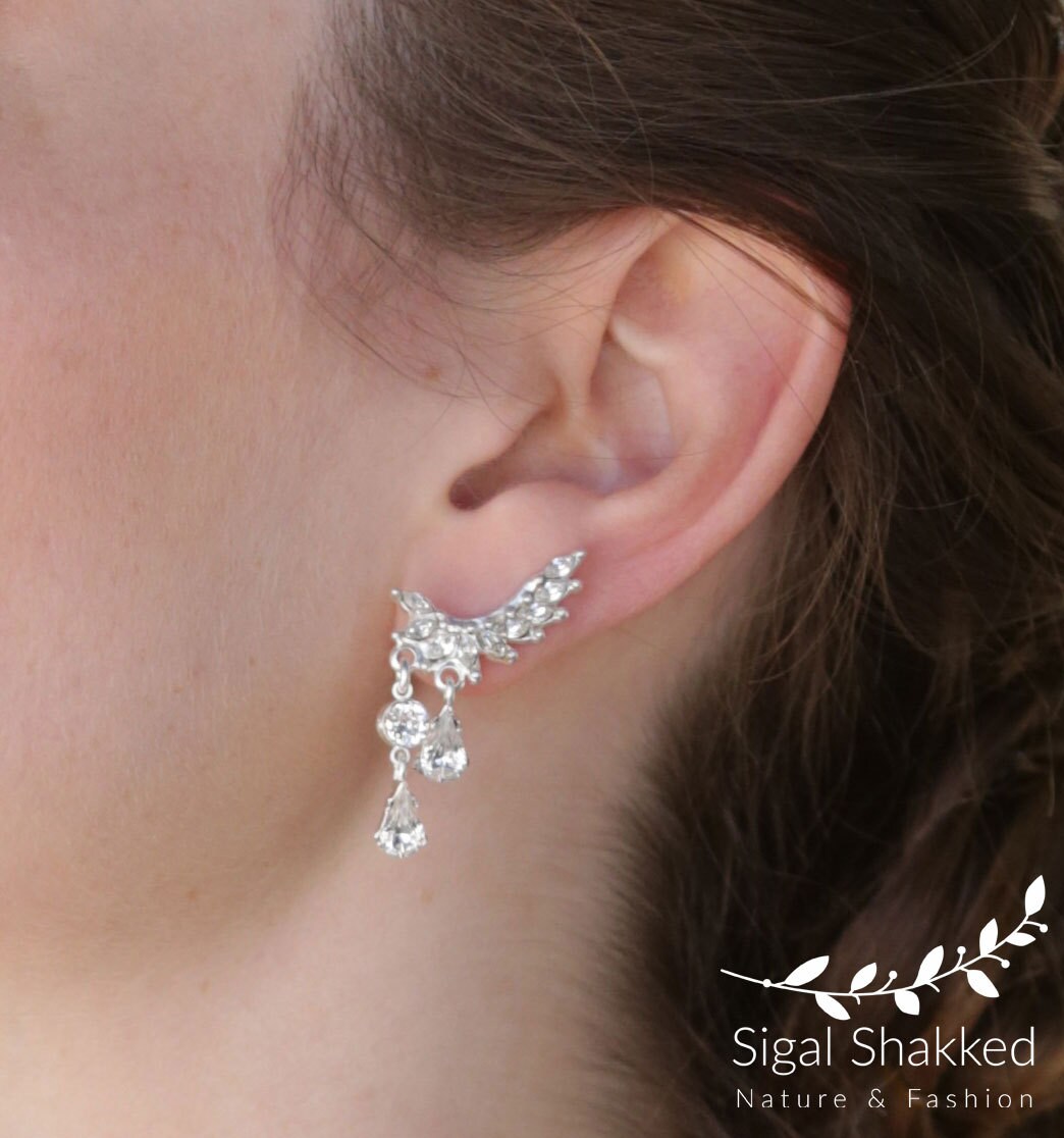 Crystal Bridal Crawler Earrings Crystal Wedding Earrings | Etsy