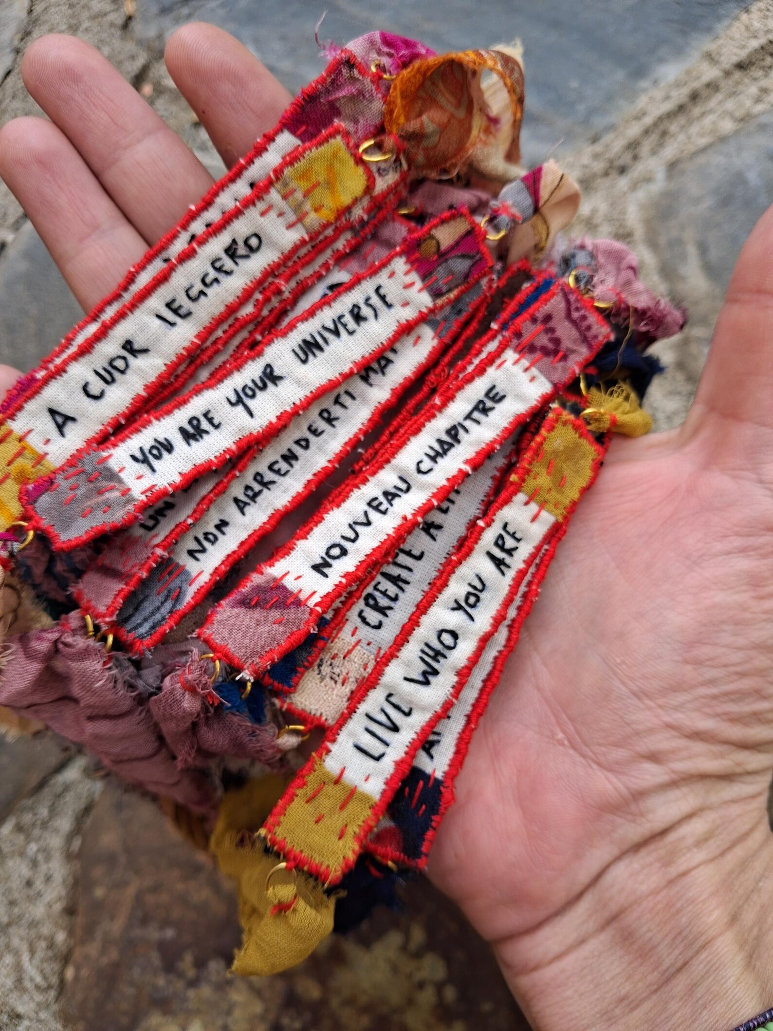 Handmade Talisman Bracelet With Embroidered Words, Red Thread Lucky ...