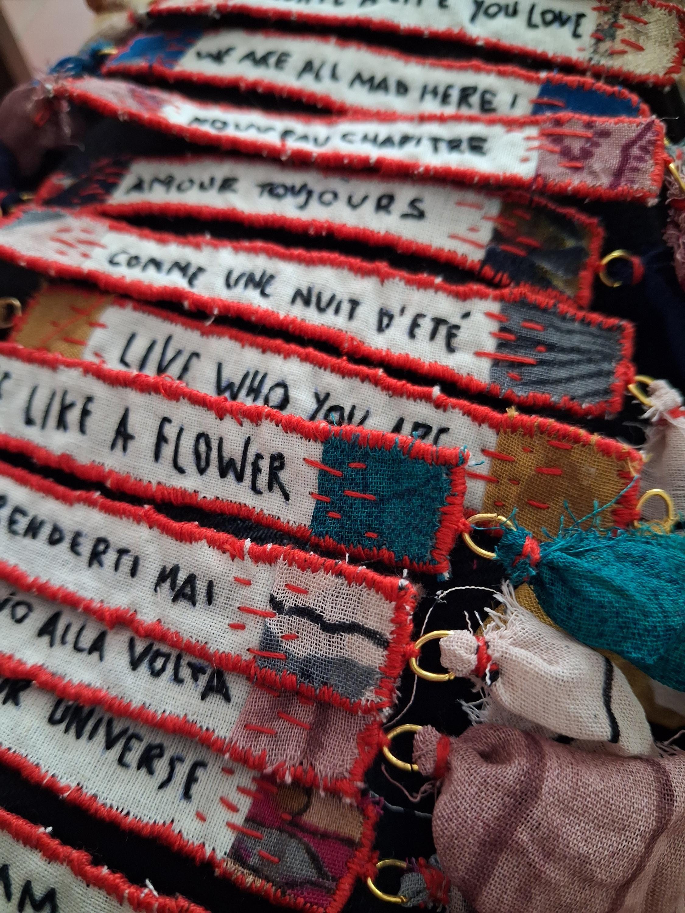 Handmade Red Thread Bracelet, Personalized Embroidered Words, Boho ...