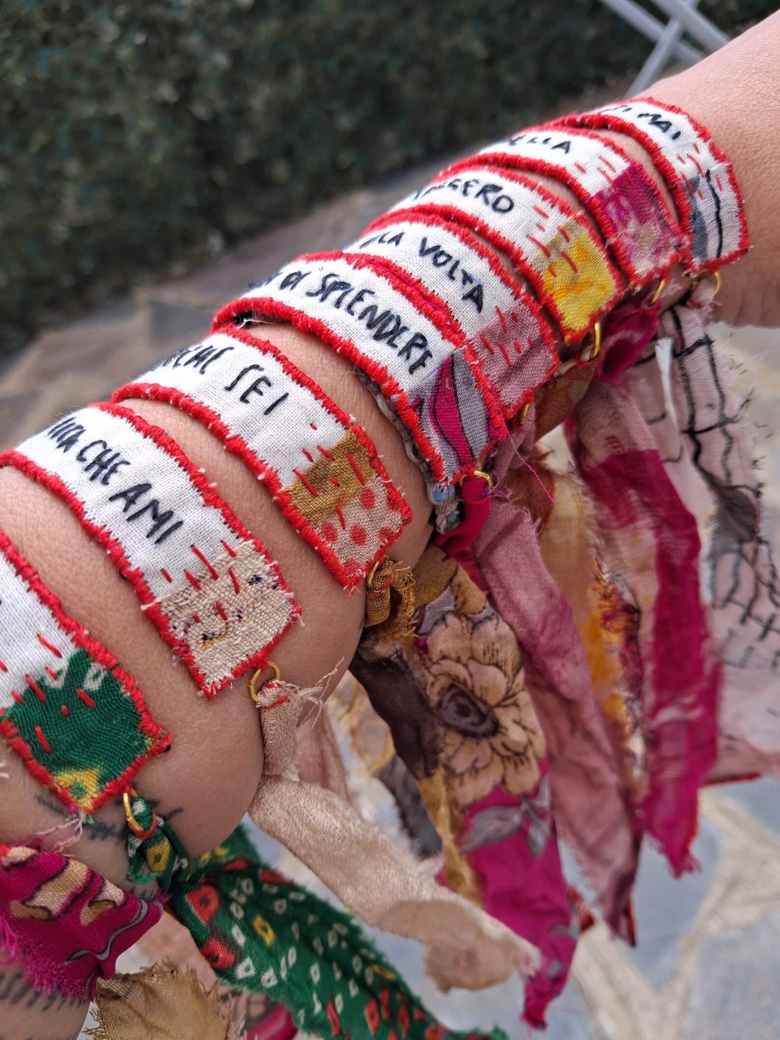 Handmade Talisman Bracelet With Embroidered Words, Red Thread Lucky ...