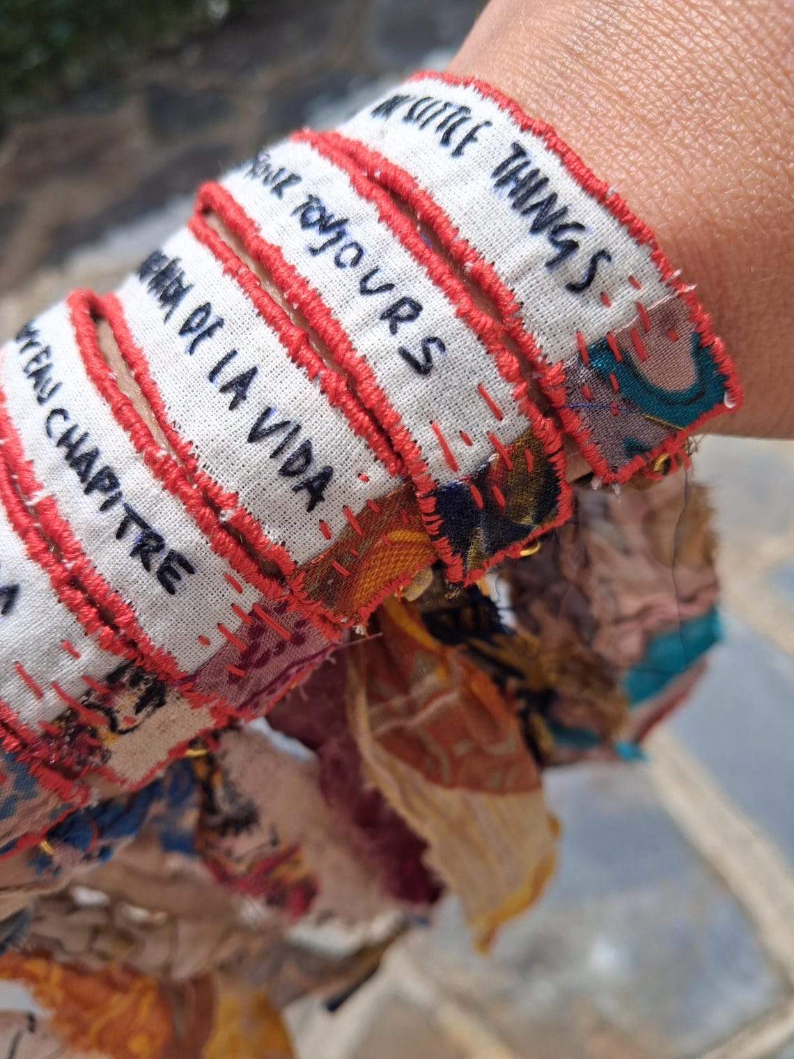 Handmade Talisman Bracelet With Embroidered Words, Red Thread Lucky ...