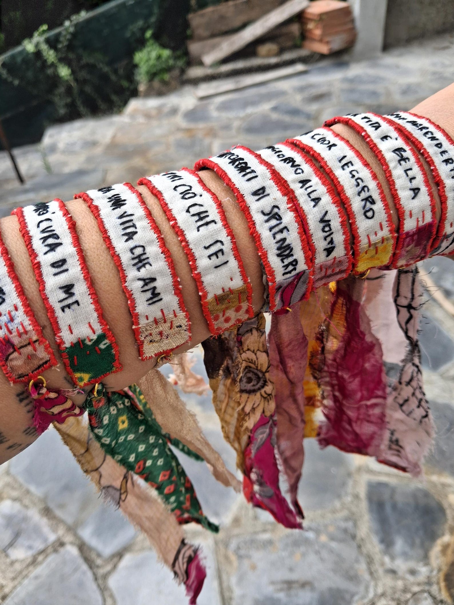 Handmade Talisman Bracelet With Embroidered Words, Red Thread Lucky ...