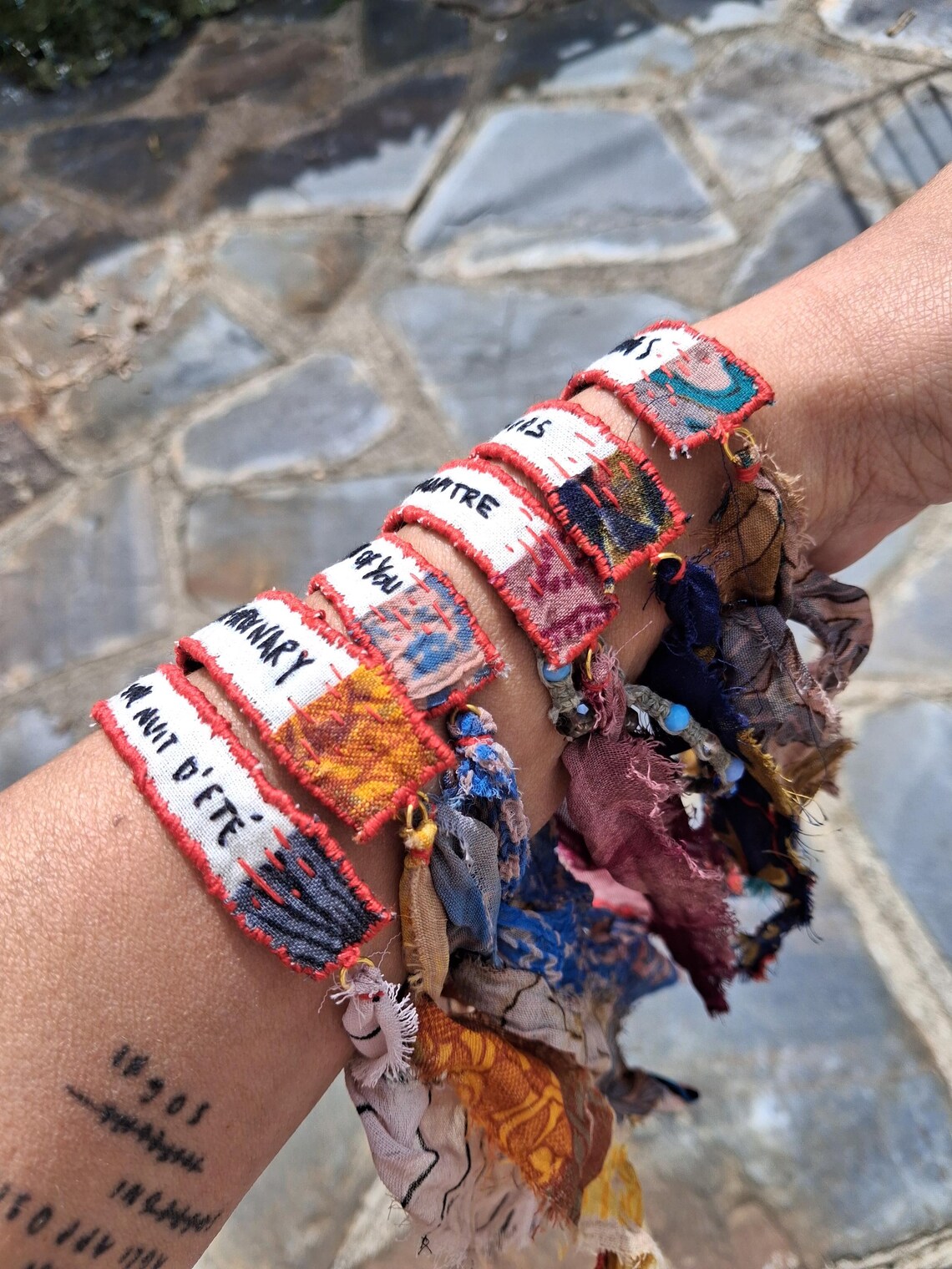 Handmade Talisman Bracelet With Embroidered Words, Red Thread Lucky ...