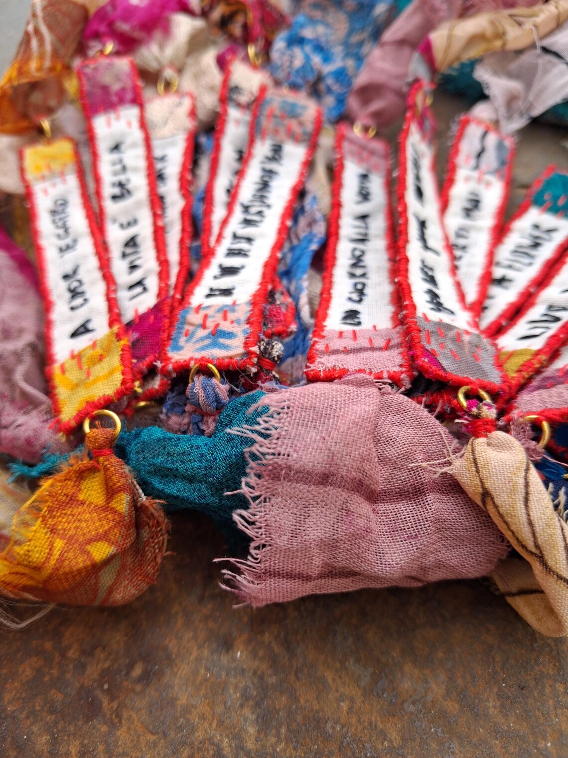 Handmade Talisman Bracelet With Embroidered Words, Red Thread Lucky ...