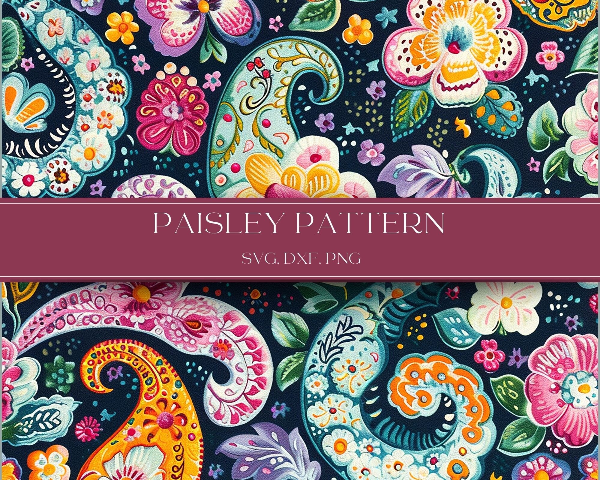 Seamless Paisley Pattern Digital Paper, High Resolution SVG, PNG, DXF ...