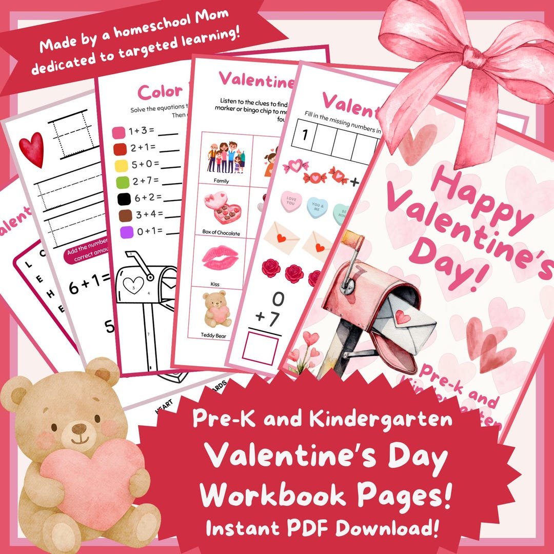 Valentine's Day Pre-k and Kindergarten Workbook Pages - Etsy