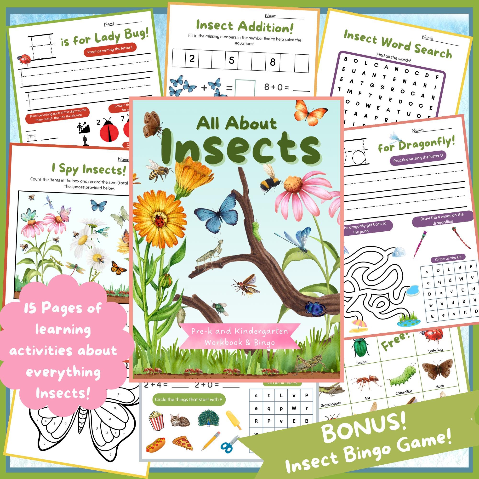 Insect Pre-k and Kindergarten Worksheets and Book - Etsy