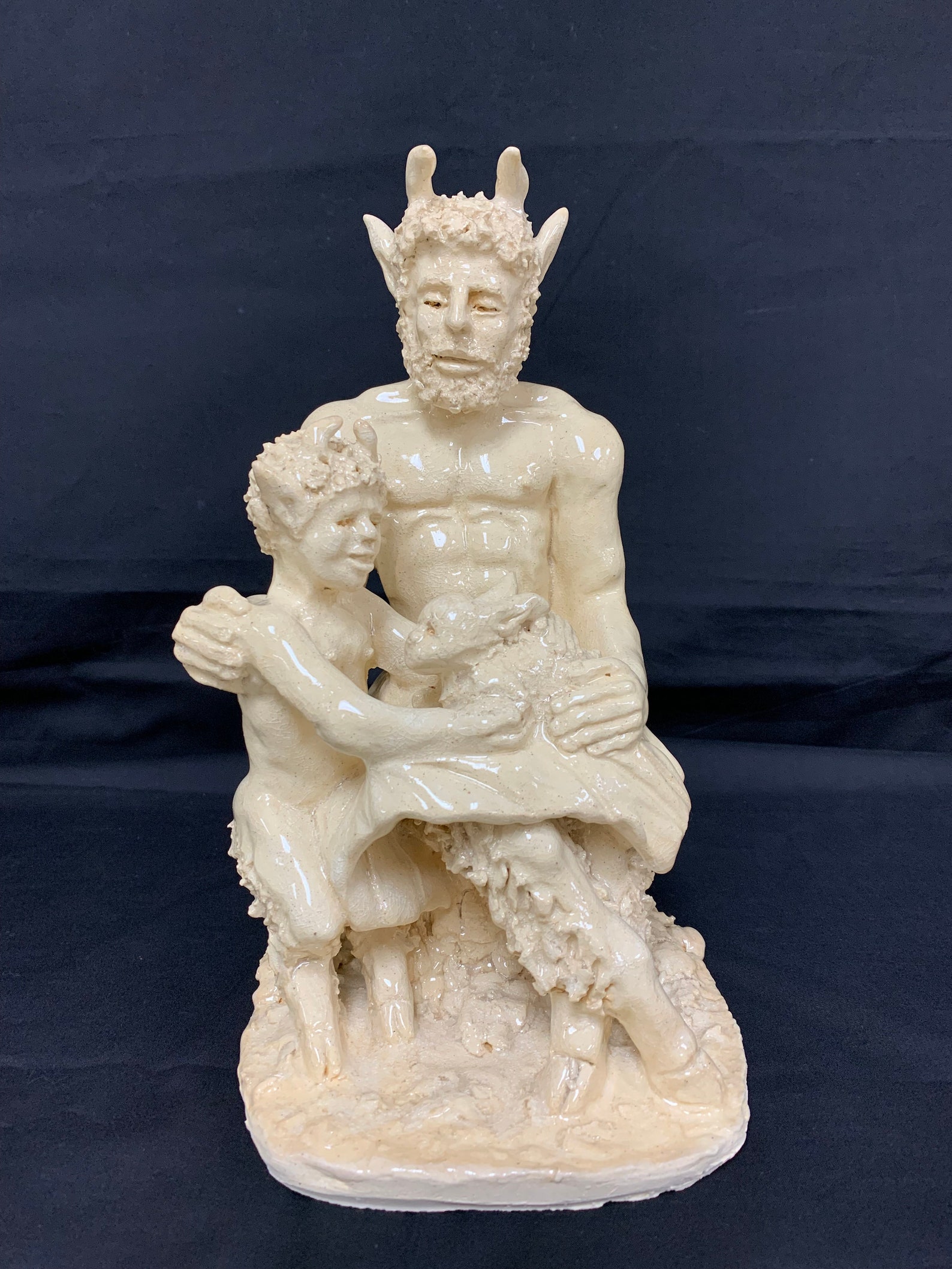 Satyr Father With Son / Rabbit Gift / Satyr Sculpture / Statue With ...