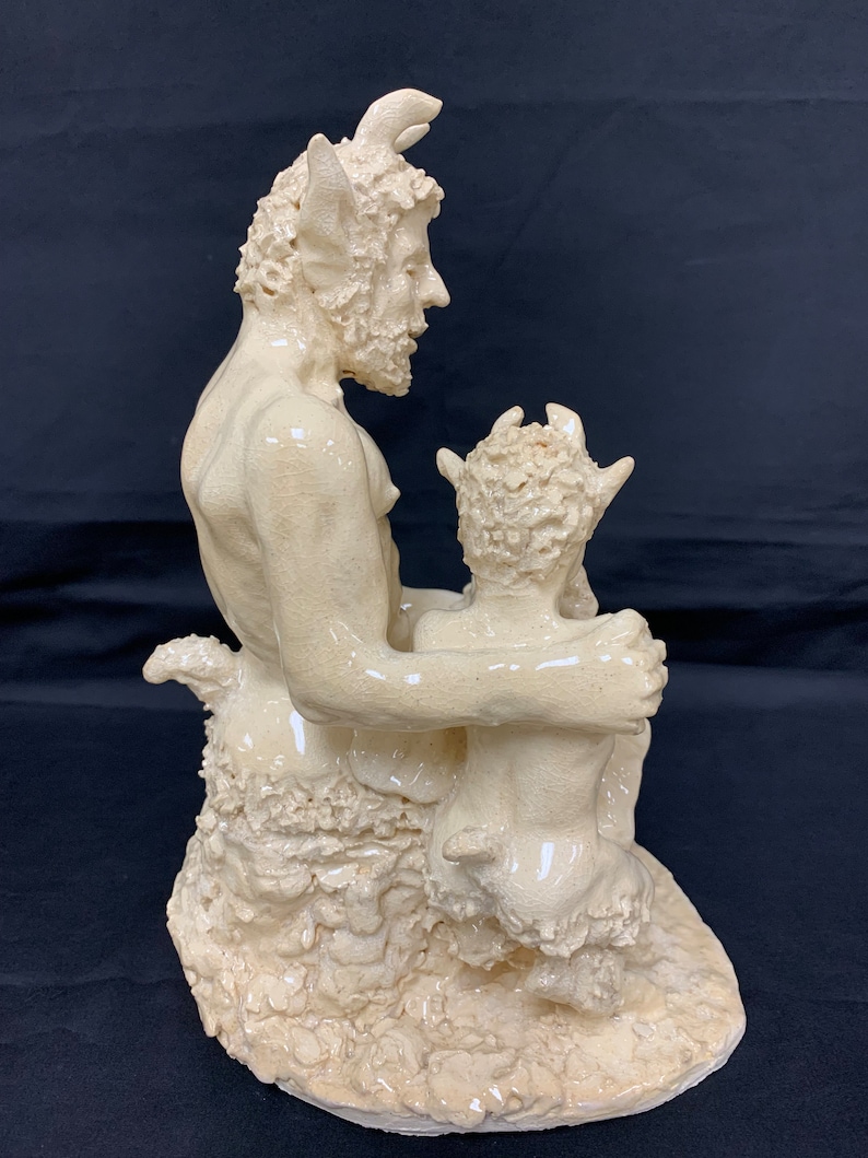 Satyr Father With Son / Rabbit Gift / Satyr Sculpture / Statue With ...