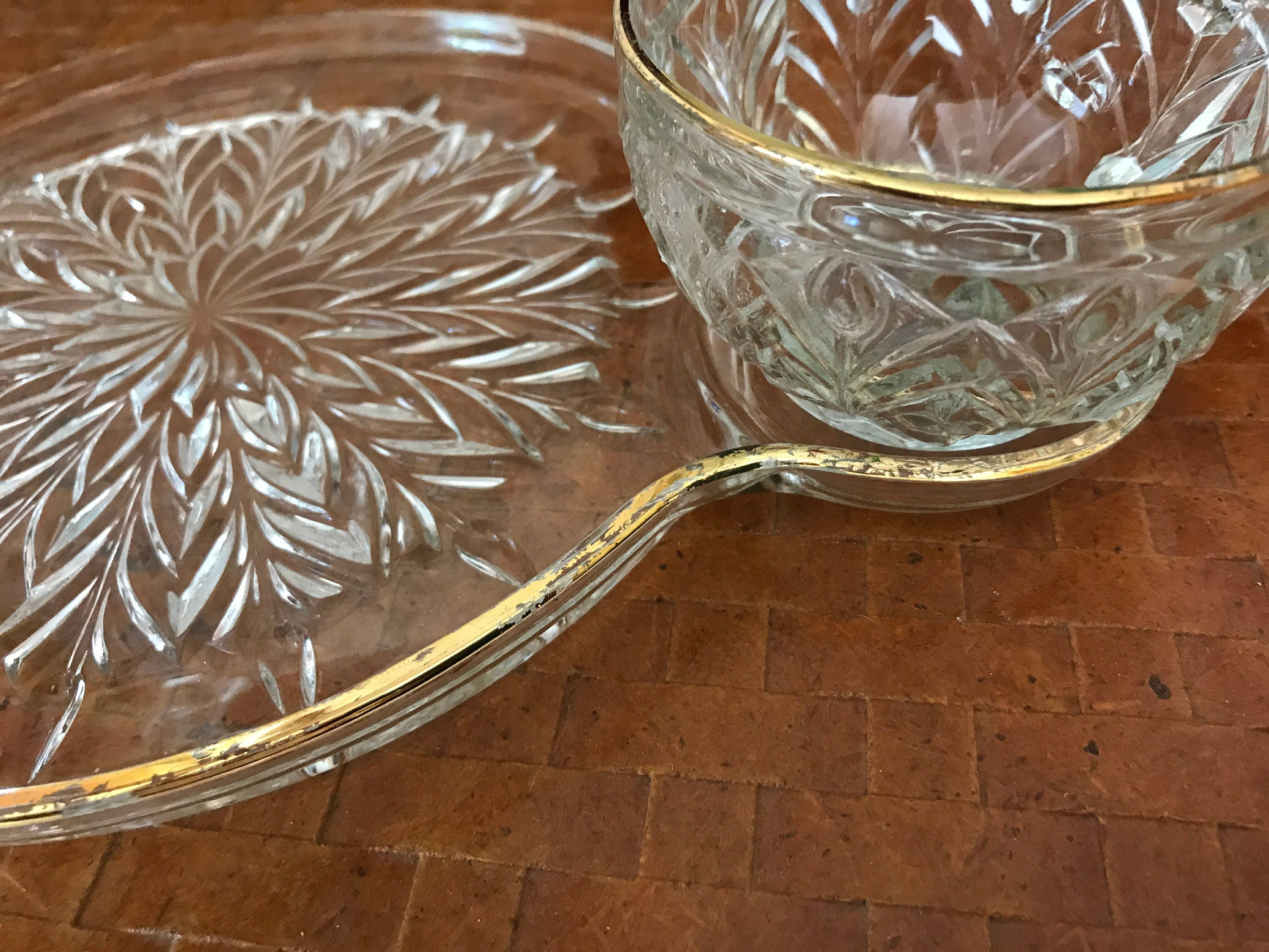 1950s Vintage Snack Set Cut Depression Glass Snack Set With | Etsy