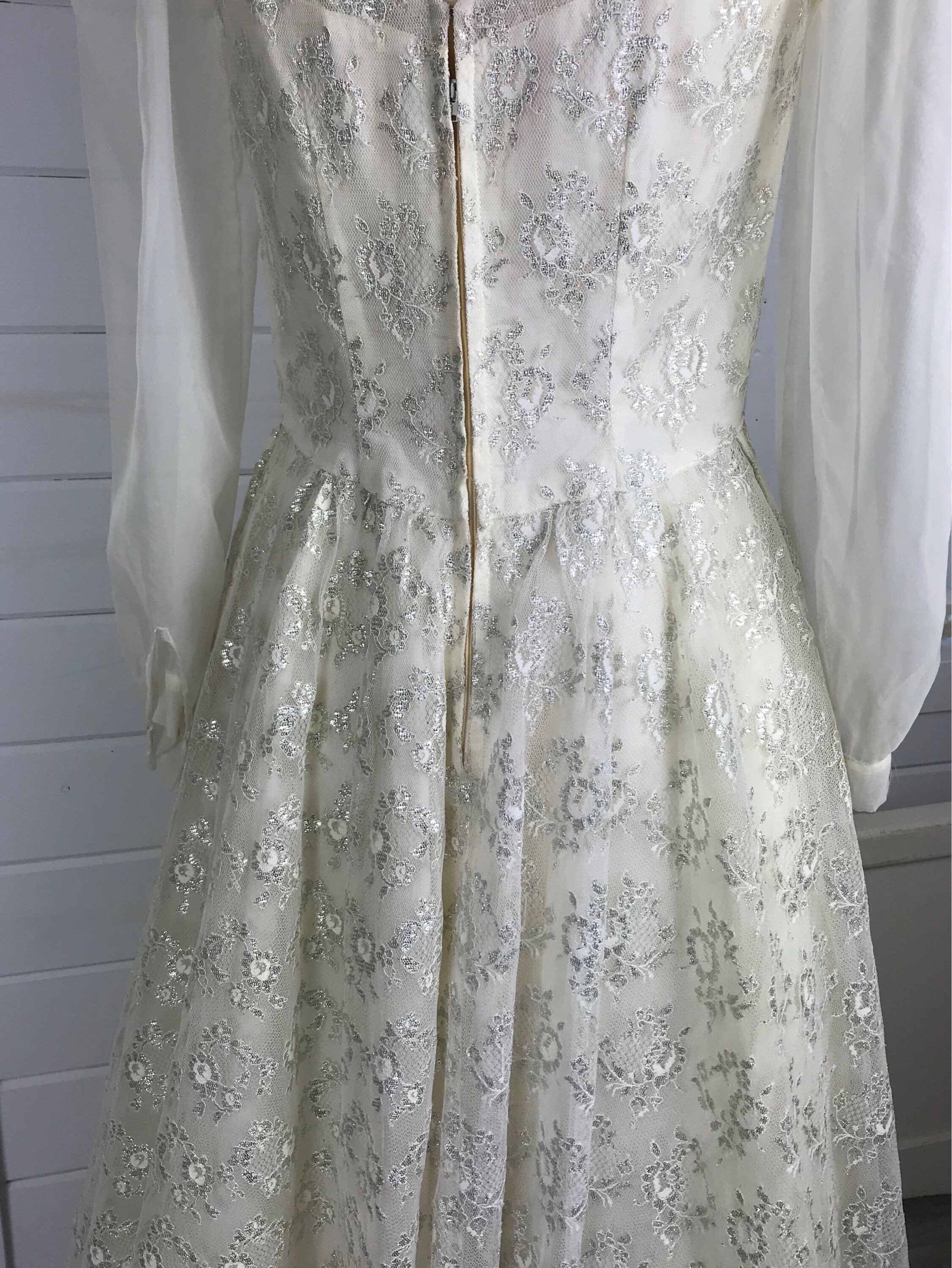 1960s Vintage White and Silver Metallic Lace and Chiffon | Etsy