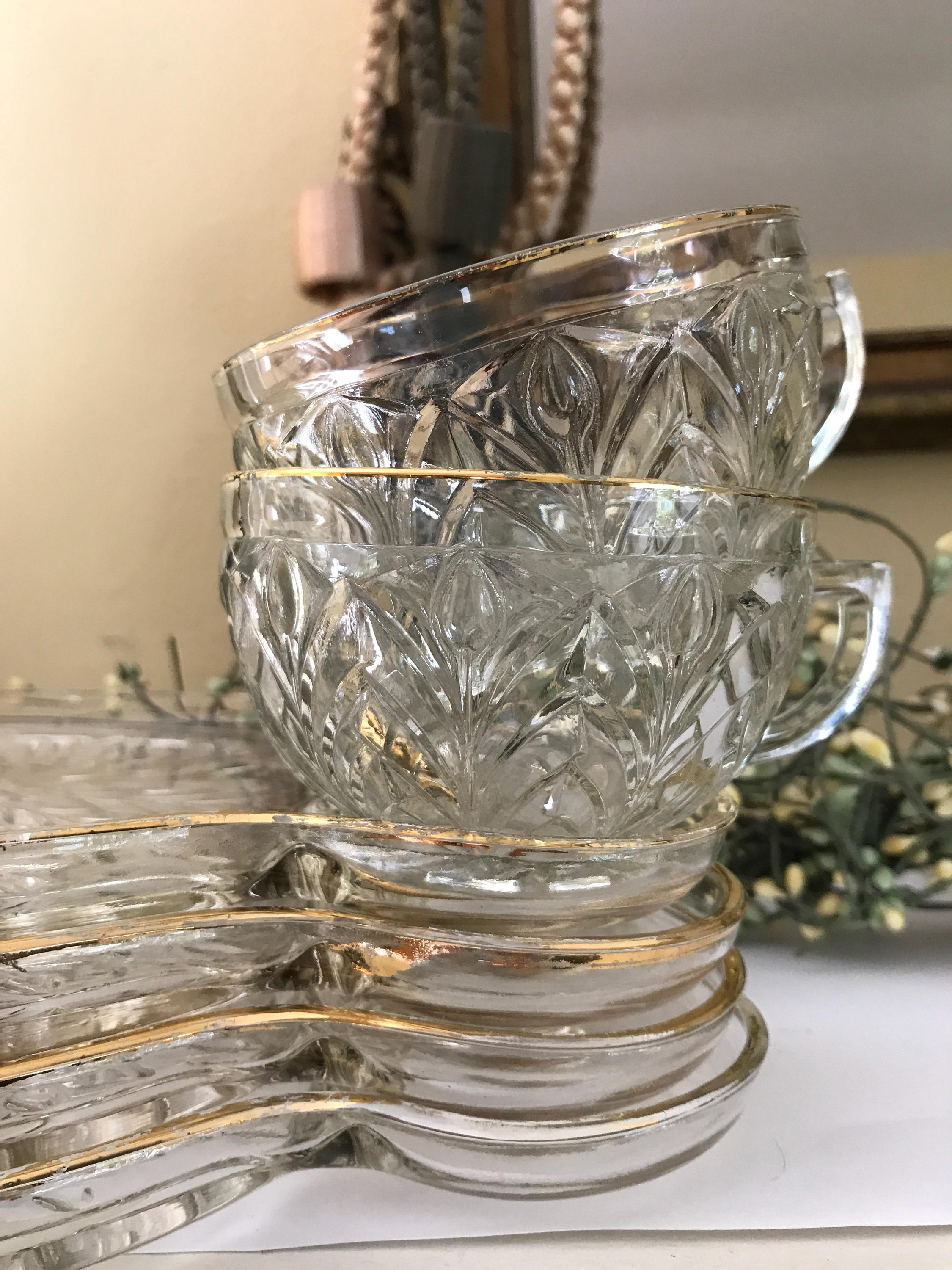 1950s Vintage Snack Set Cut Depression Glass Snack Set With | Etsy