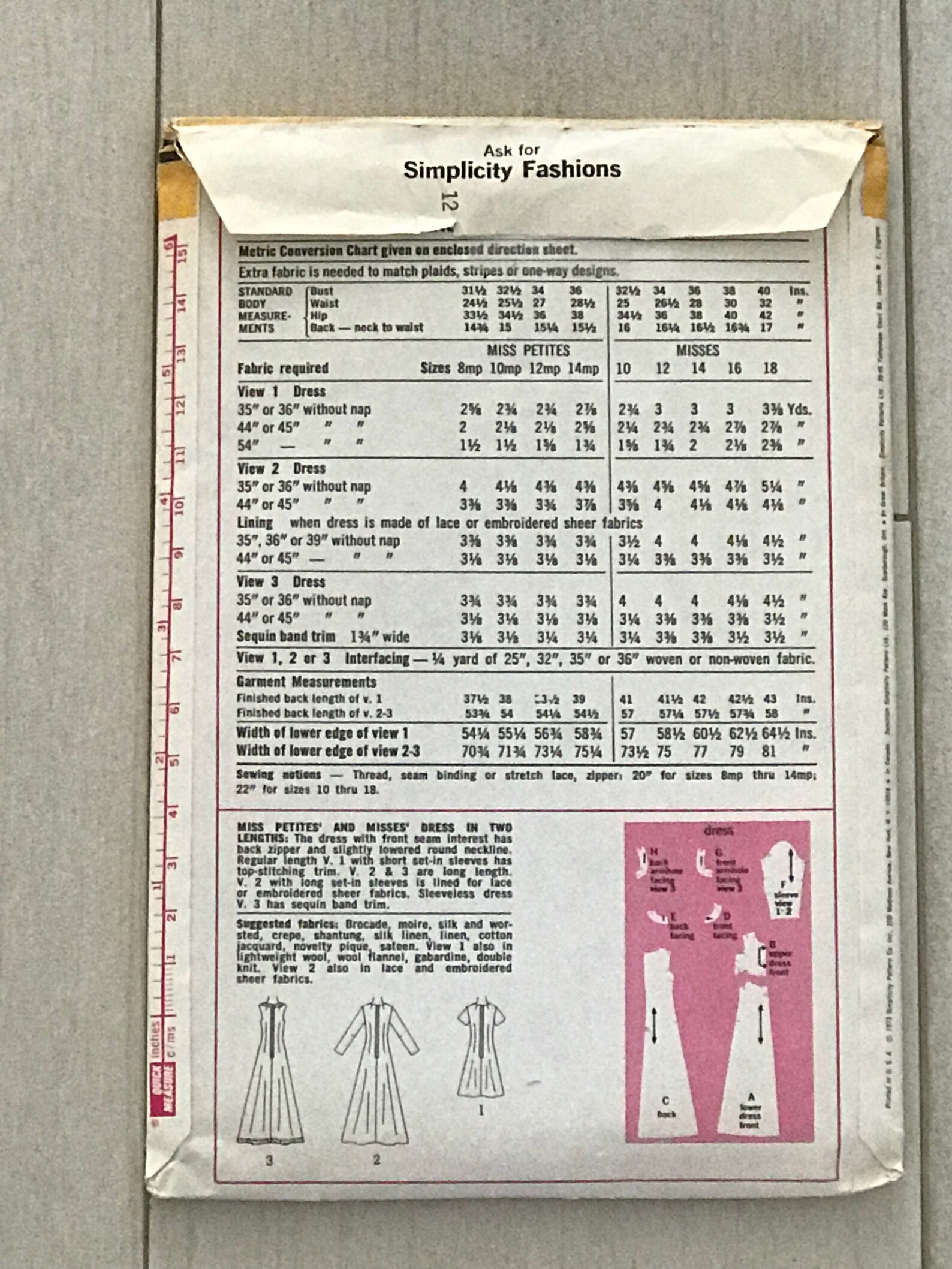 1973 Simplicity Pattern 3064 Vintage Wedding Dress Sewing Pattern ...