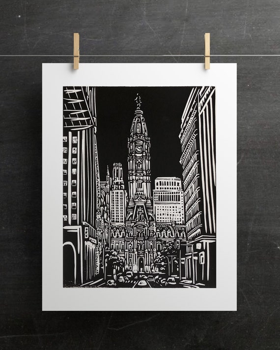 Philadelphia City Hall Linocut Print - Etsy