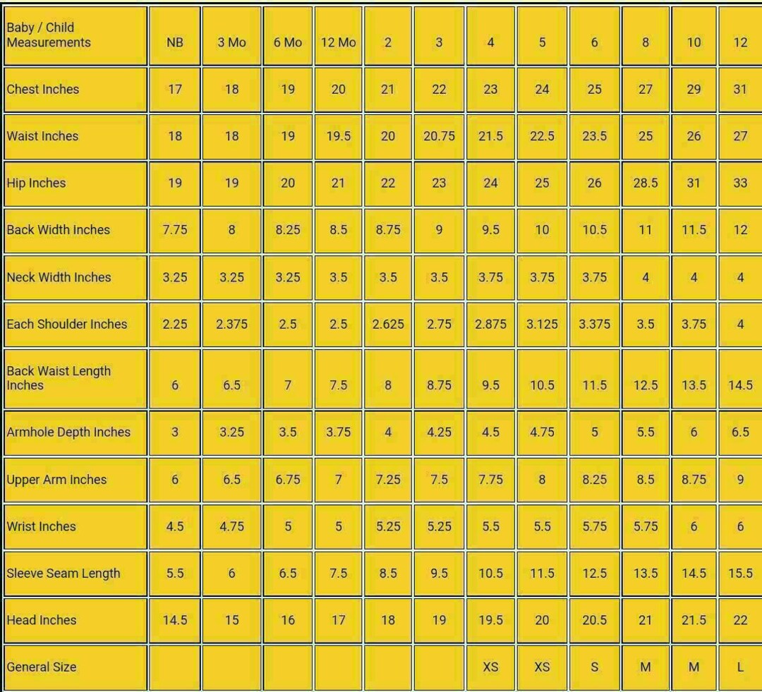 Sizing Chart Used by Teenytinyprincesses - Etsy