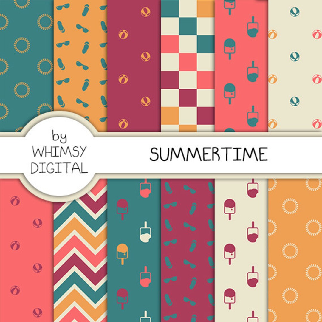 Summer Digital Paper With Suns, Beach Balls, Popsicles, Sunglasses ...