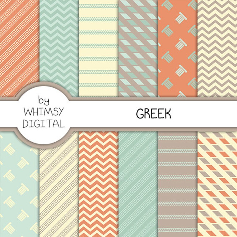 Greek Digital Paper with Greek Key Patterns Columns Waves | Etsy