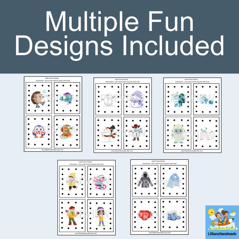 Winter Hole Punch Cards for Kids | Snowmen, Yetis & More | 40 Pre-k to ...