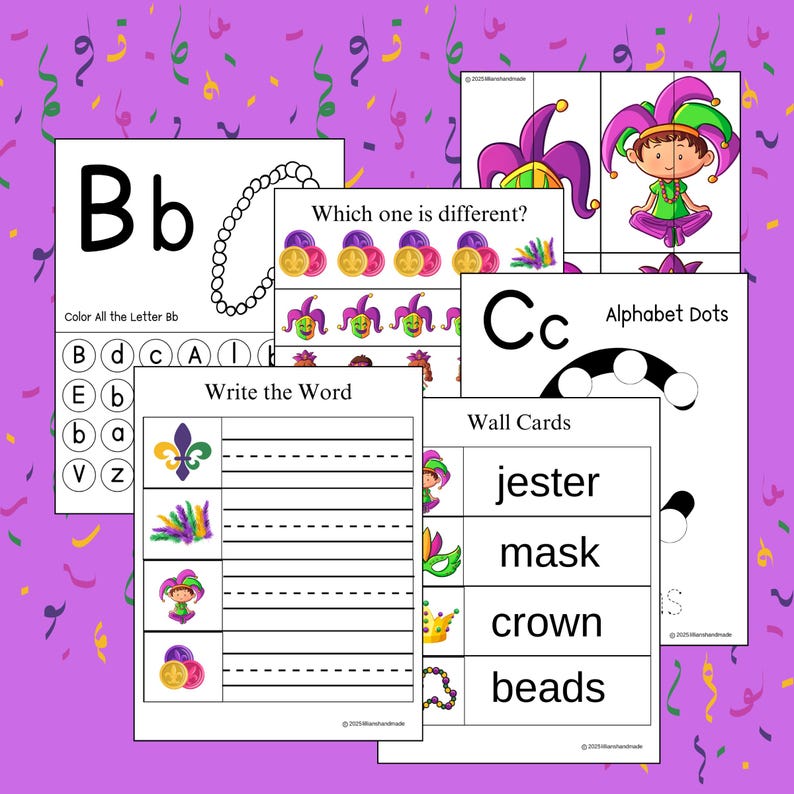 Mardi Gras Preschool Activity Bundle Printable Kindergarten Worksheets ...