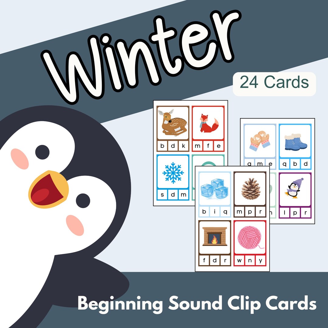 Winter-themed Beginning Sound Clip Cards for Preschool & Kindergarten ...
