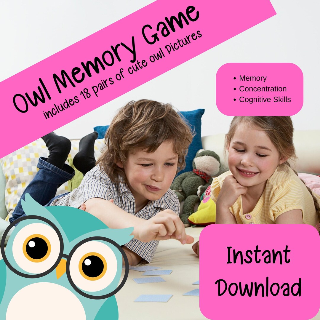 Owl Memory Game for Kids Toddlers Preschool Centers Educational Printable Family Party ...