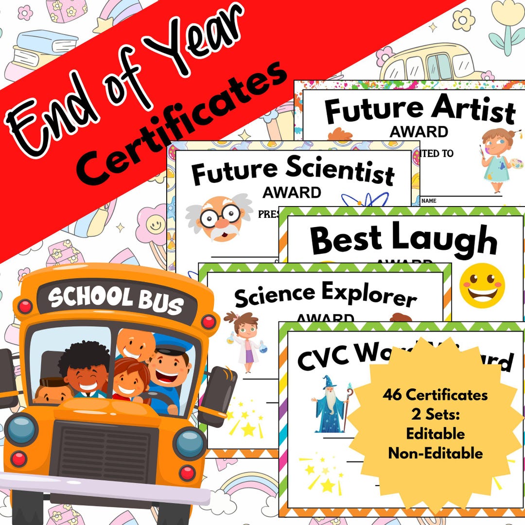 Printable End of Year Certificates Bundle - Pre-k to 5th Grade ...
